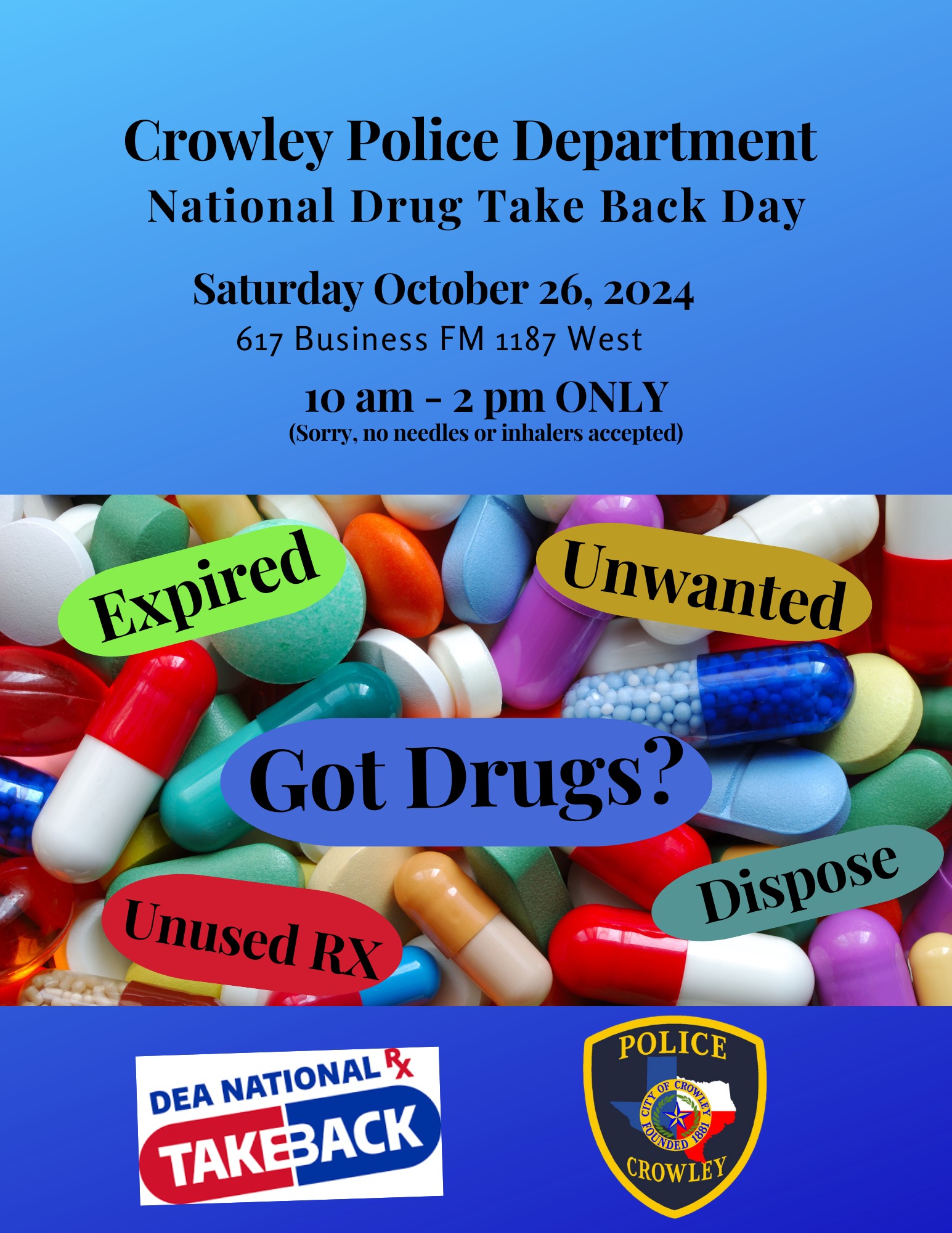 National Drug Take-Back Day is Oct. 26 | Crowley, TX
